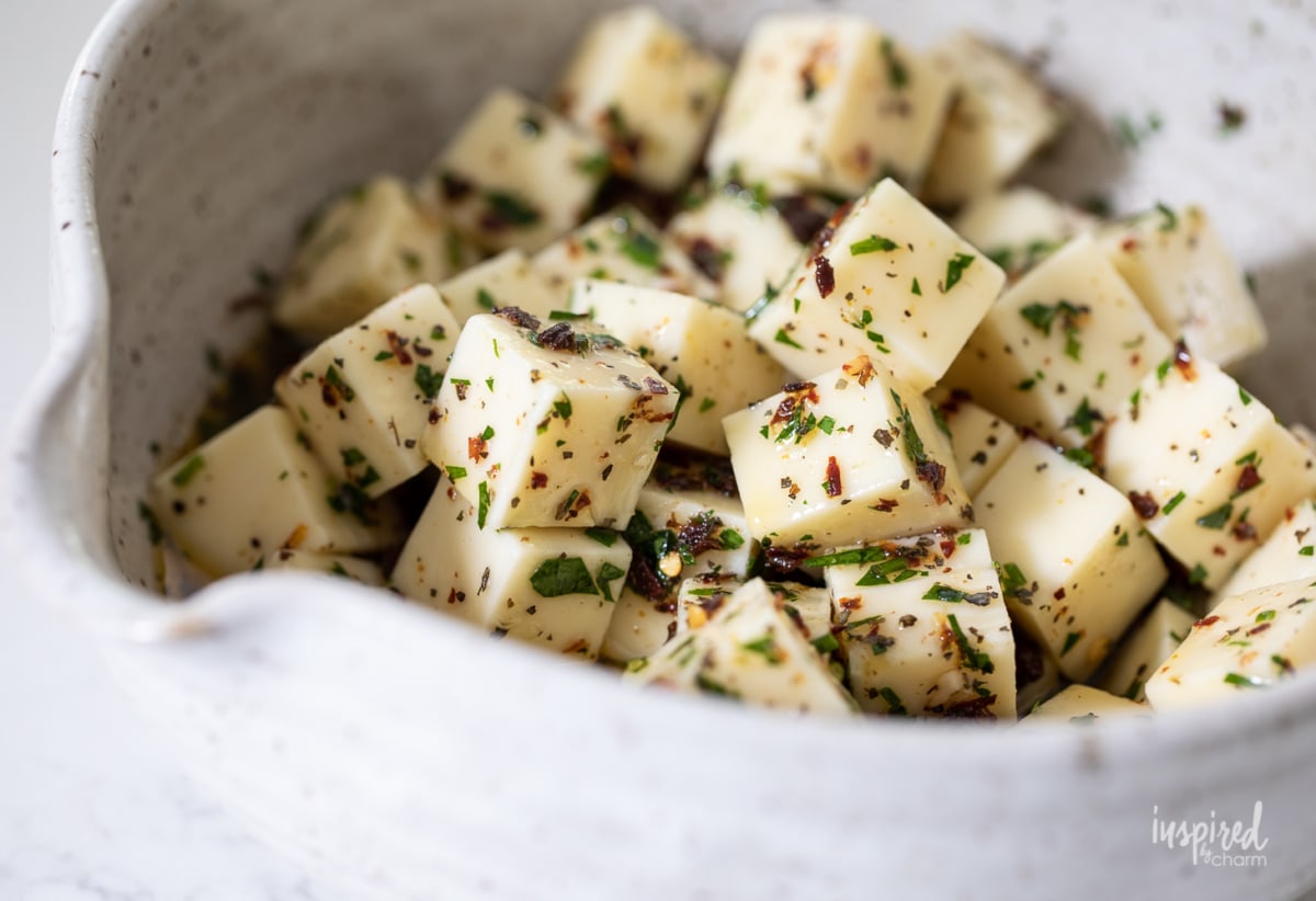 Marinated Mozzarella - delicious snack ideas! Great for cheese boards.