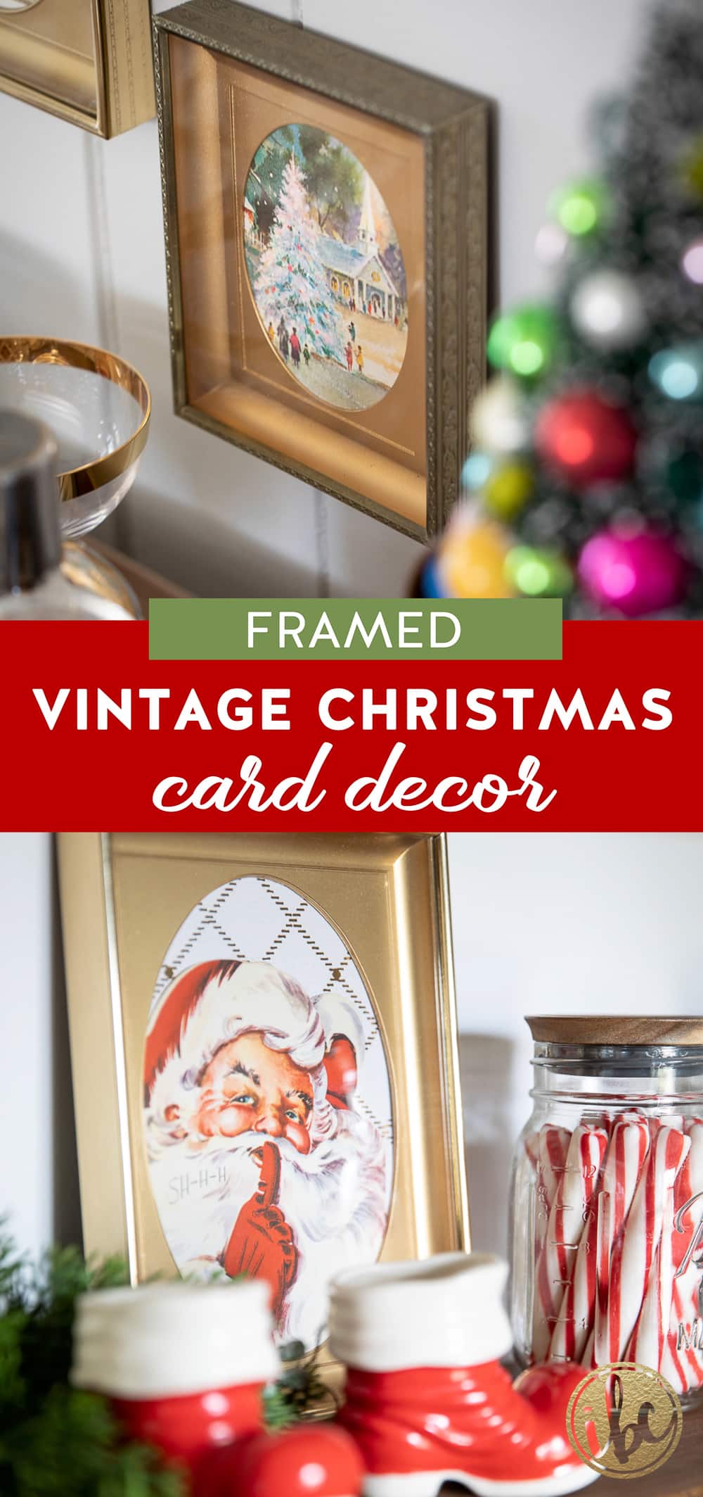 Framed Vintage Christmas Card Decor
