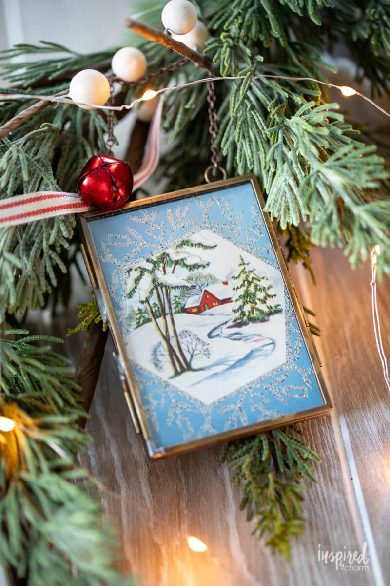 Handmade Framed Vintage Christmas Card Ornament
