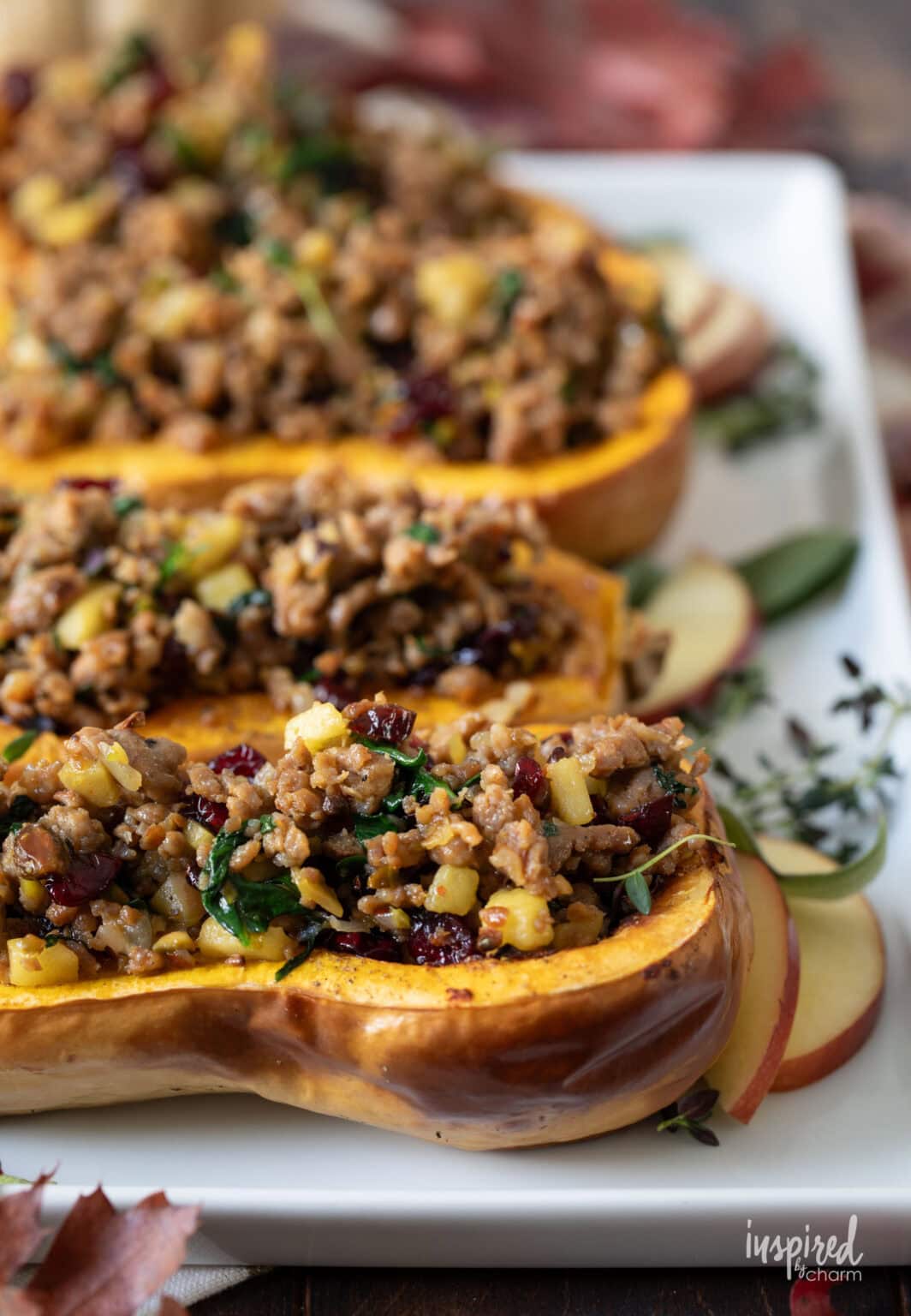 Roasted Butternut Squash with Sausage and Cranberry Filling